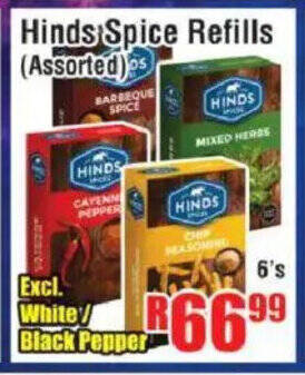Hinds Spice Refills 6's offer at Devland Cash And Carry