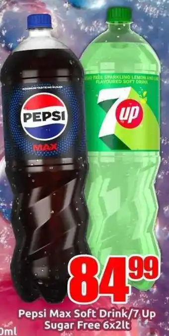 Pepsi Max Soft Drink/ 7 Up Sugar Free 6 x 2 Lt offer at Three Star Cash ...