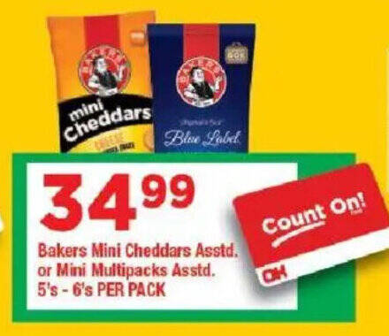 Bakers Mini Cheddars Asstd. or Mini Multipacks offer at OK Grocer