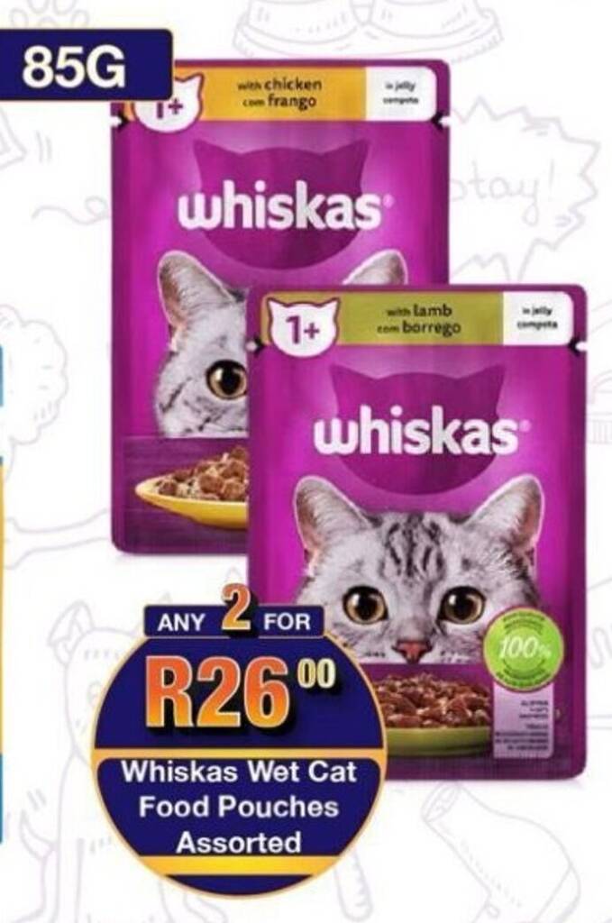 Whiskas Wet Cat Food Pouches Assorted 2 x 85 g offer at Take 'n Pay