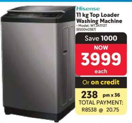 Hisense 11 kg Top Loader Washing Machine offer at Makro