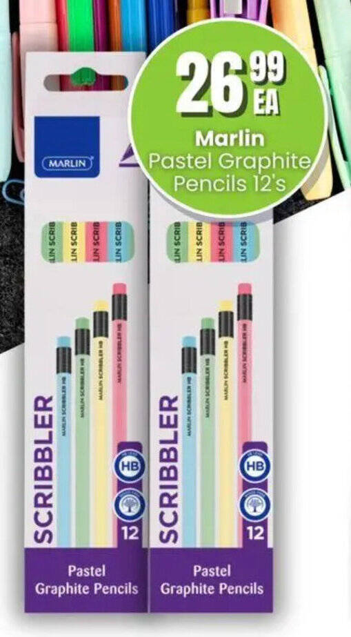Marlin Pastel Graphite Pencils 12's offer at Super Save