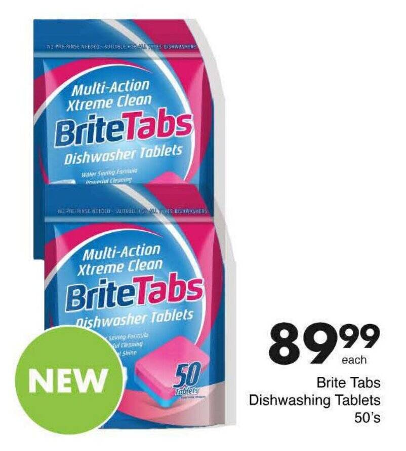 Brite Tabs Dishwashing Tablets 50's offer at Save
