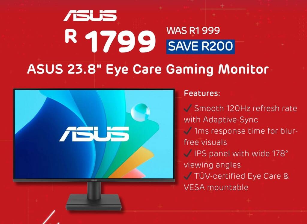 ASUS 23.8" Eye Care Gaming Monitor offer at Computer Mania