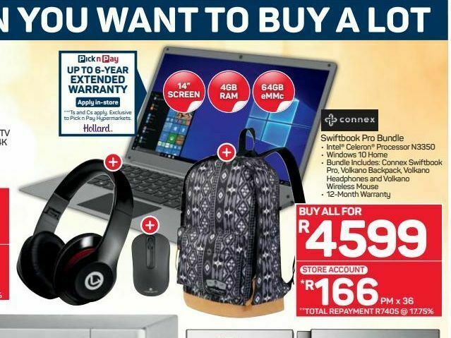 Connex swiftbook pro bundle offer at Pick n Pay Hypermarket