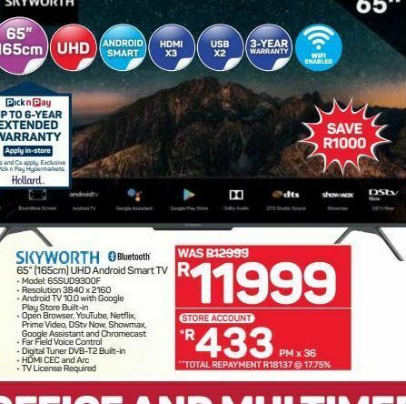 Skyworth 65" uhd android smart tv offer at Pick n Pay Hypermarket