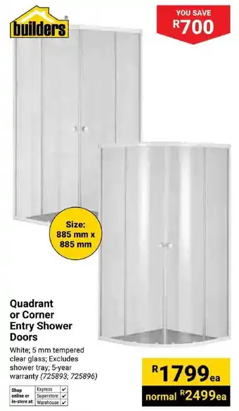 Builders Quadrant or Corner Entry Shower Doors offer at Builders Trade ...