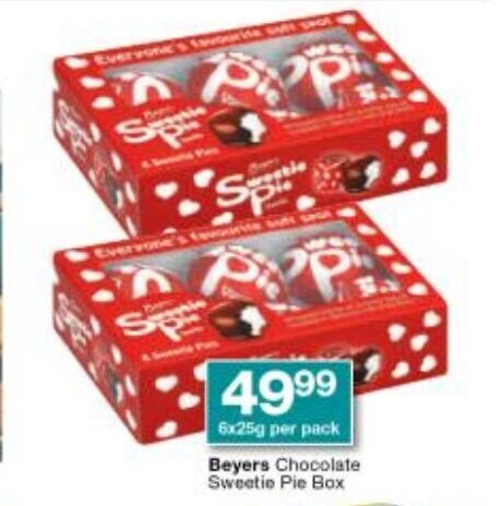 Beyers Chocolate Sweetie Pie Box 6 x 25g per pack offer at Checkers