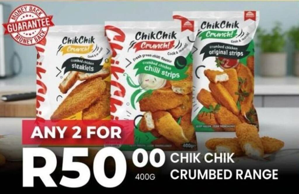 Chik chik crumbed range 2 x 400 g offer at Take 'n Pay