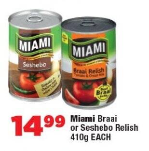 Miami Braai or Seshebo Relish 410 g offer at OK Foods