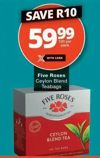 FIVE ROSES CEYLON BLEND TEABAGS offer at Checkers