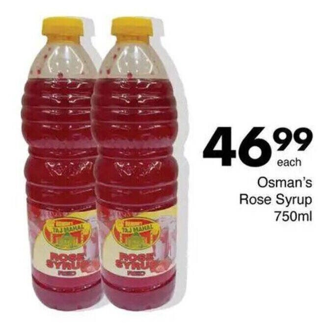 Osman's Rose Syrup 750 ml offer at Save Hyper