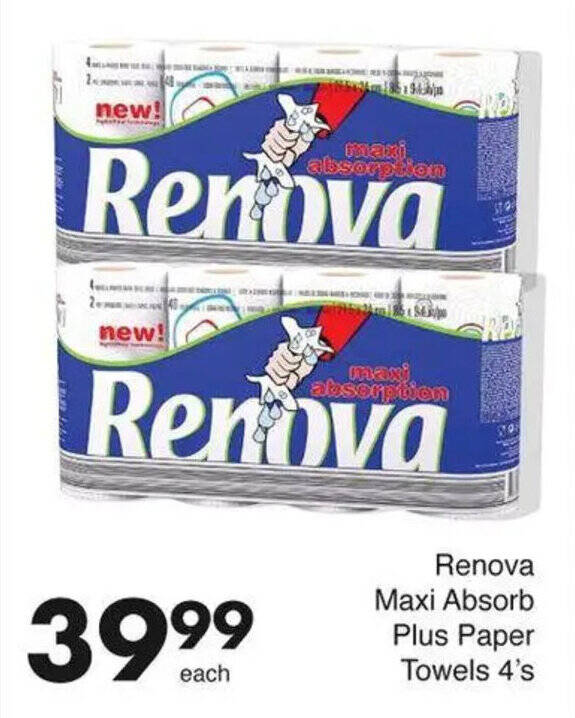 Renova Maxi Absorb Plus Paper Towels 4's offer at Save Hyper