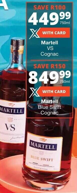 Martell Blue Swift Cognac 750 ml offer at Checkers