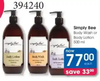 Simply Bee Body Wash or Body Lotion 500 ml offer at Clicks