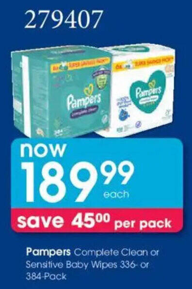Pampers Complete Clean or Sensitive Baby Wipes offer at Clicks