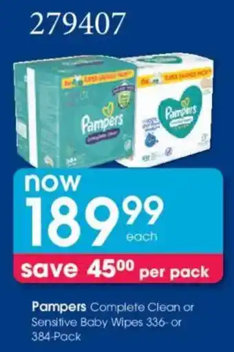 Pampers Complete Clean or Sensitive Baby Wipes offer at Clicks