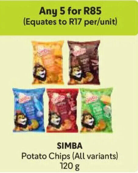 SIMBA Potato Chips 5 x 120 g offer at Makro