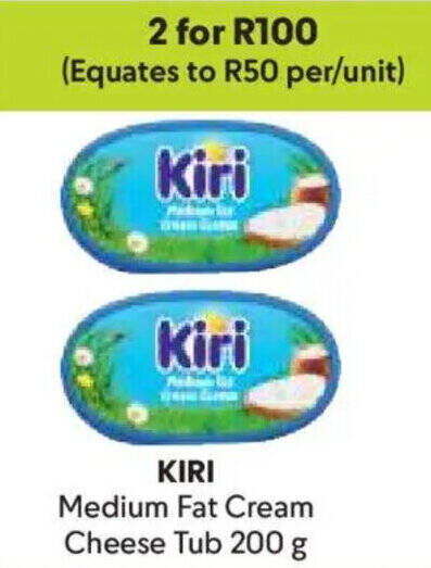 Kiri Medium Fat Cream Cheese Tub 2 x 200 g offer at Makro