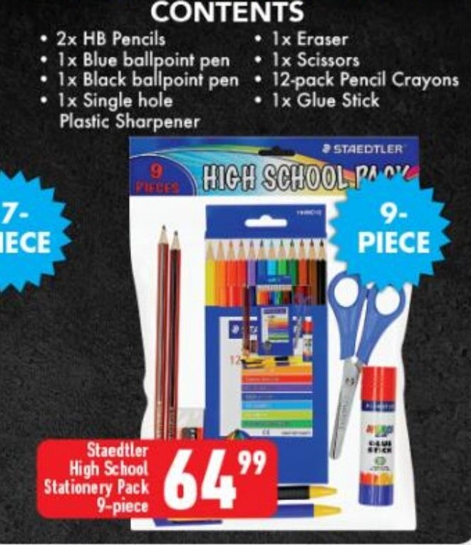 Staedtler High School Stationery Pack 9-Piece offer at Shoprite