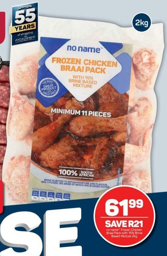 No Name™ Frozen Chicken Braai Pack with 15% Brine Based Mixture 2kg ...