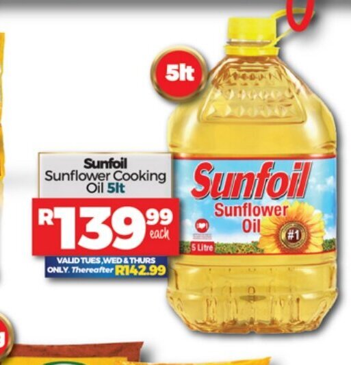 Sunfoil Sunflower Cooking Oil 5lt offer at Take 'n Pay