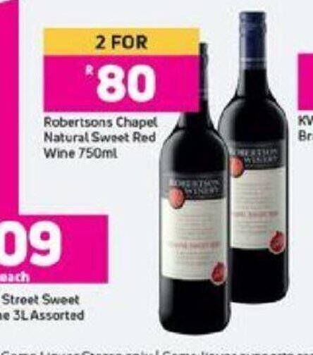 Robertsons Chapel Natural Sweet Red Wine 750ml offer at Game