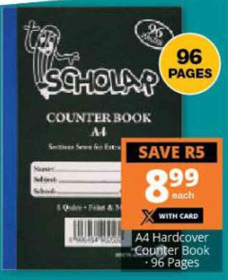 A4 Hardcover Counter Book 96 Pages offer at Checkers
