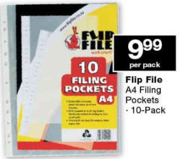 Flip File A4 Filing Pockets 10-Pack offer at Checkers