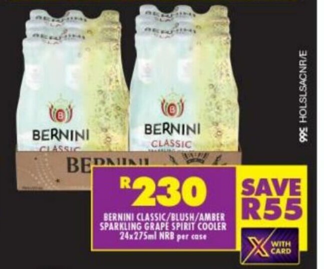 Bernini Classic/Blush/Amber Sparkling Grape Spirit Cooler 24x275ml ...