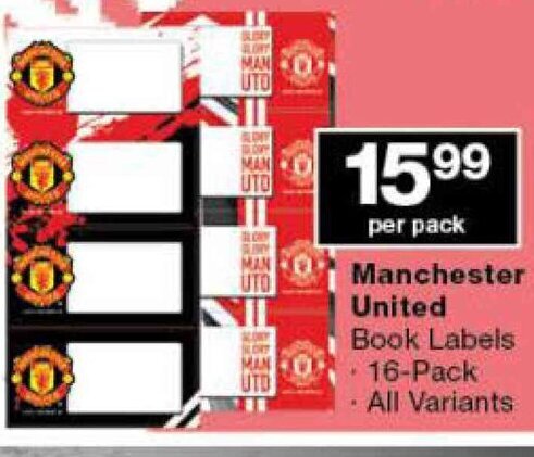 Manchester United Book Labels 16-Pack offer at Checkers