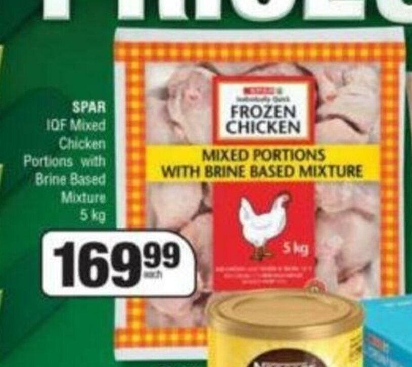 Spar IQF Mixed Chicken Portions with Brine Based Mixture 5kg offer at Spar