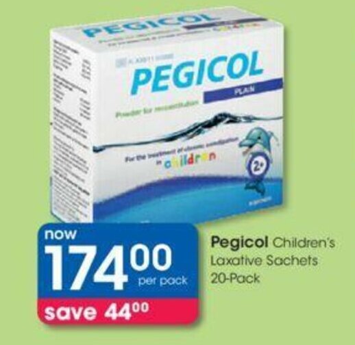Pegicol Children's Laxative Sachets 20-Pack offer at Clicks