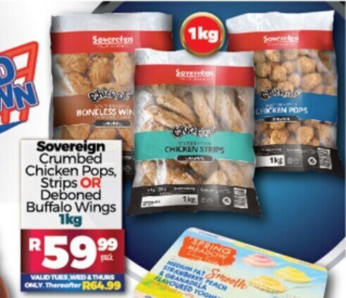 Sovereign Crumbed Chicken Pop's, Strips or Deboned BUffalo Wings 1kg ...