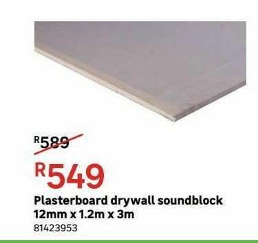 Plasterboard drywall soundblock 12mm x 1.2m x 3m offer at Leroy Merlin
