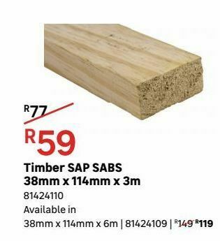 Timber sap sabs 38mm x 114mm x 3m offer at Leroy Merlin