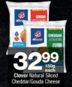 Clover Natural Sliced Cheddar/Gouda Cheese 180g offer at Checkers