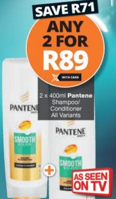 Pantene Shampoo/Conditioner All Variants 2x400ml offer at Checkers
