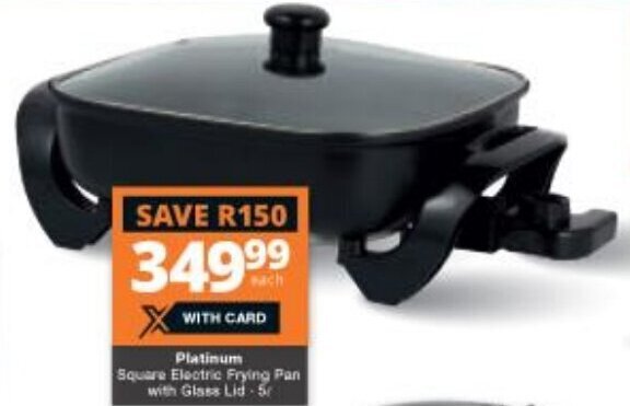 Platinum Square Electric Frying Pan with Glass Lid 5L offer at Checkers