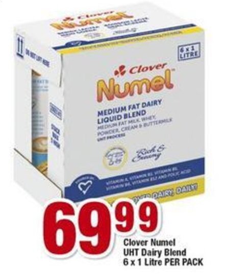 Clover Numel UHT Dairy Blend 6x1 Litre offer at OK Foods