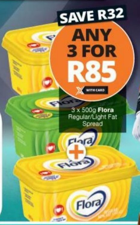 Flora Regular/Light Fat Spread 3 x 500g offer at Checkers Hyper