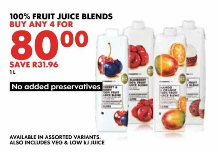 100% Fruit Juice Blends 4x1L offer at Woolworths