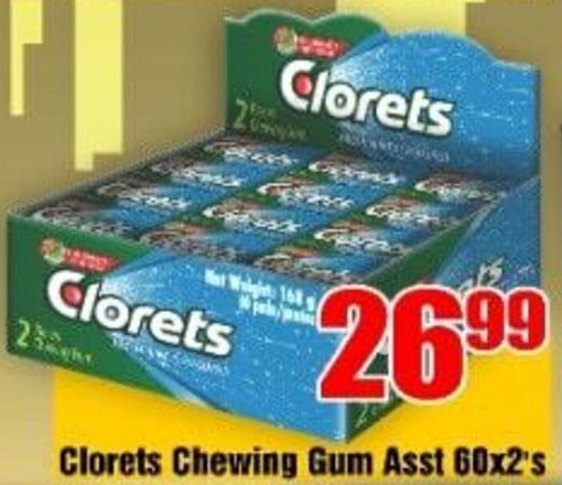 Clorets Chewing Gum Asst 60x2's offer at Three Star Cash and Carry