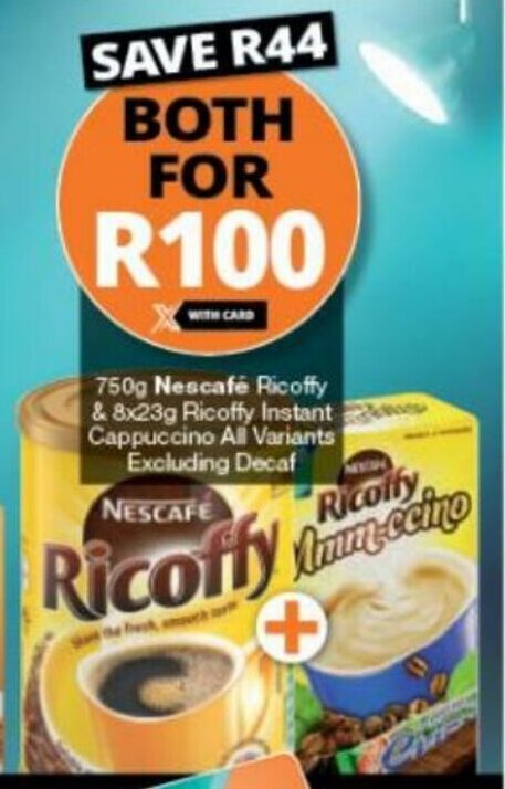 Nescafé Ricoffy 750g & Ricoffy Instant Cappuccino 8x23g offer at Checkers
