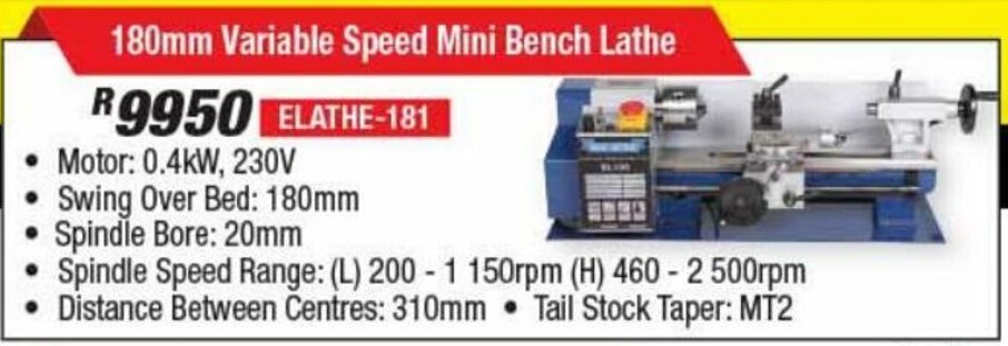 Variable Speed Mini Bench Lathe 180mm offer at Adendorff Machinery Mart
