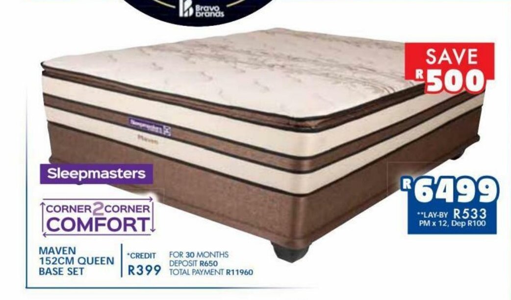 Sleepmasters Maven 152cm Queen Base Set offer at Russells