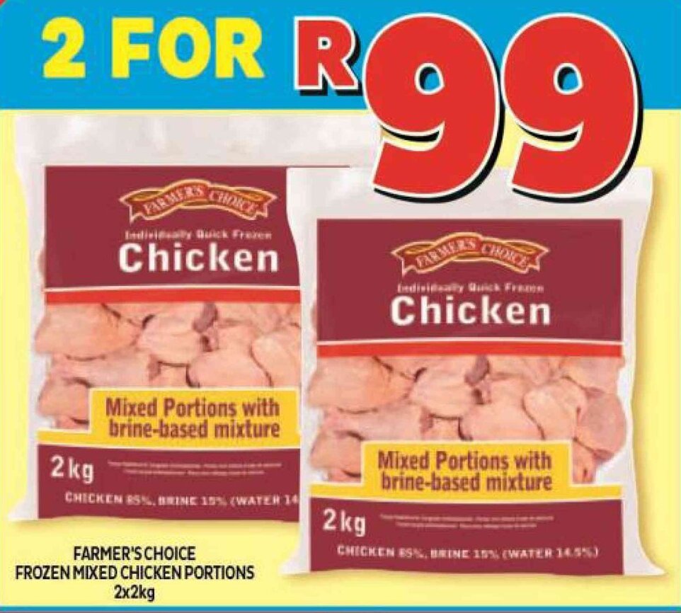 Farmer's Choice Frozen Mixed Chicken Portions 2x2Kg offer at Usave