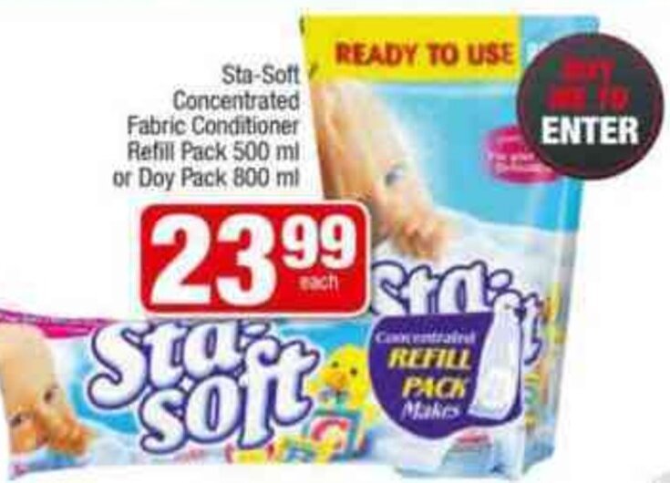 Sta-Soft Concentrated Fabric Conditioner Refill Pack 500ml or Doy Pack ...
