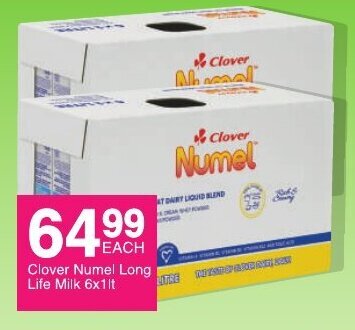 Clover Numel Long Life Milk 6x1lt offer at Save
