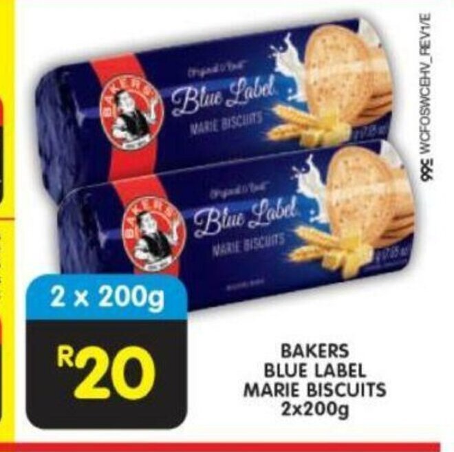 Bakers Blue Label Marie Biscuits 2x200g offer at Shoprite
